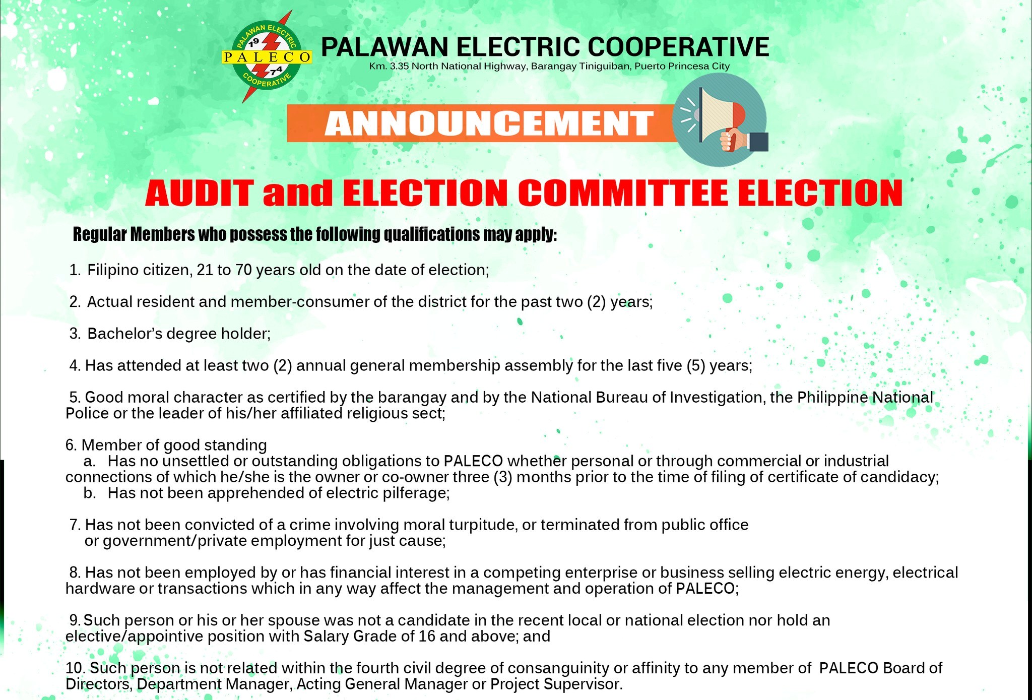 AUDIT AND ELECTION COMMITTEE ELECTION