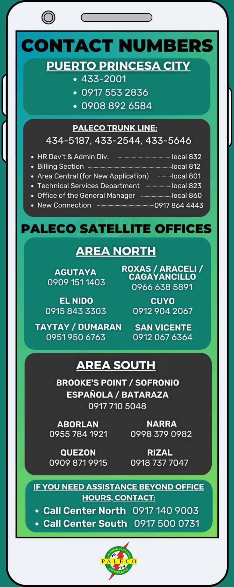 PALECO CONTACT NUMBERS
